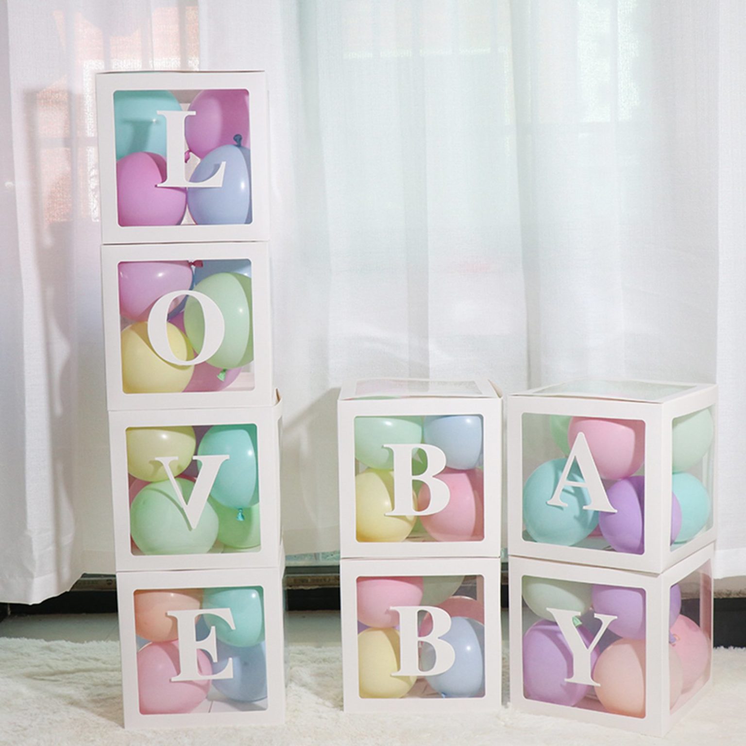 4Pcs/Set LOVE BABY Balloon Box Cube Clear Gift Boxes Birthday Baby ...